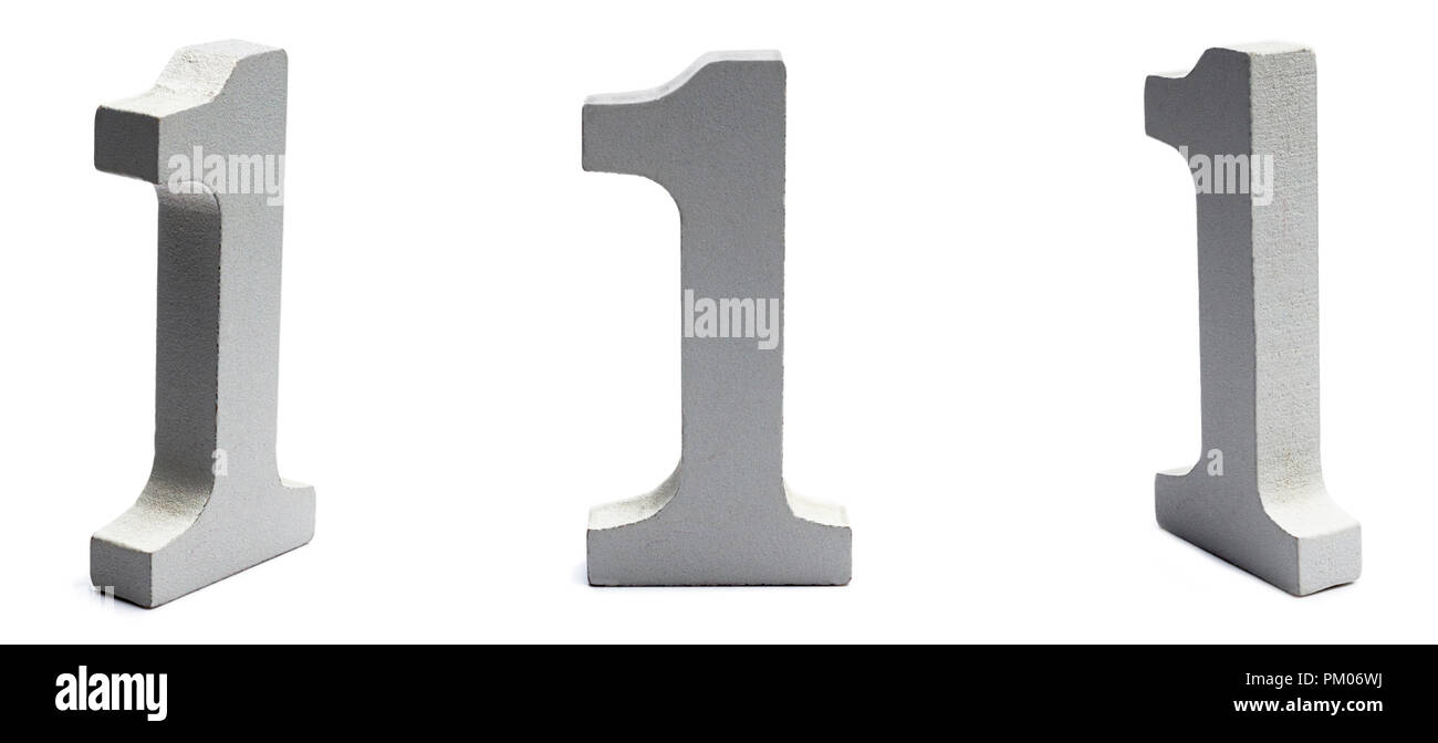 Number one on a white background at different angles. The figure is ...