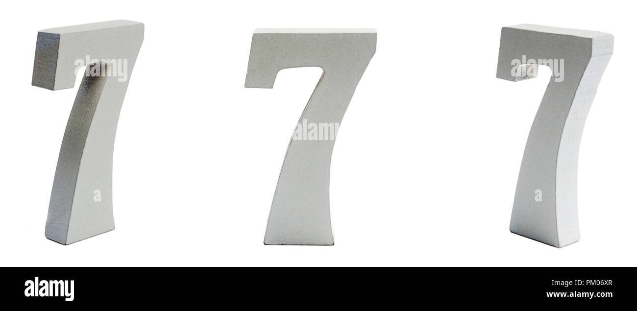 Number seven on a white background at different angles. The figure is ...
