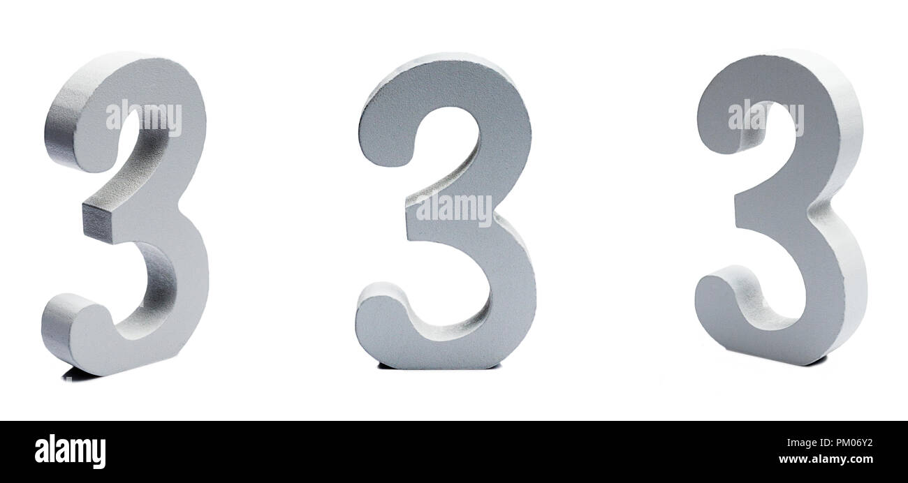Number three on a white background at different angles. The figure is ...