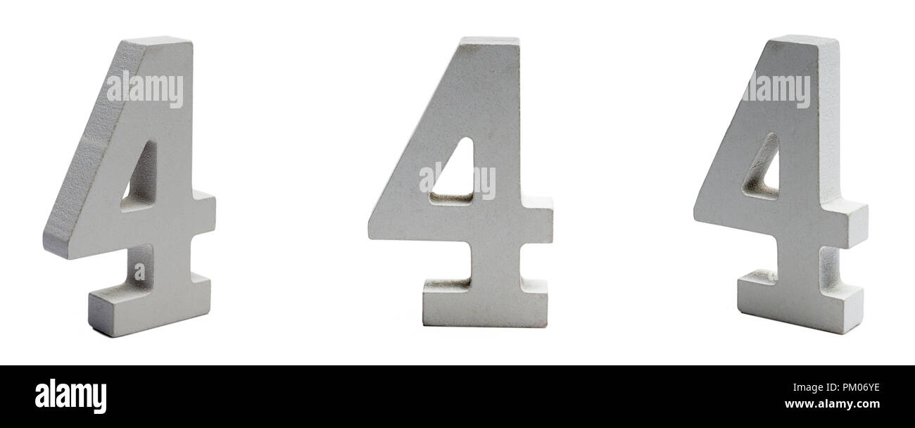 Number four on a white background at different angles. The figure is made of plaster Stock Photo ...