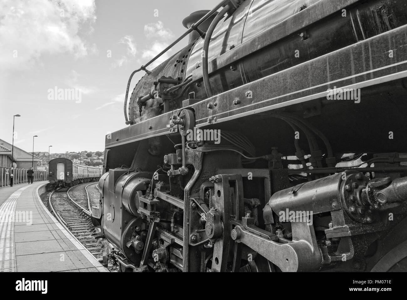 An old steam locomotive of the North Yorkshire Moors Railway stands in ...