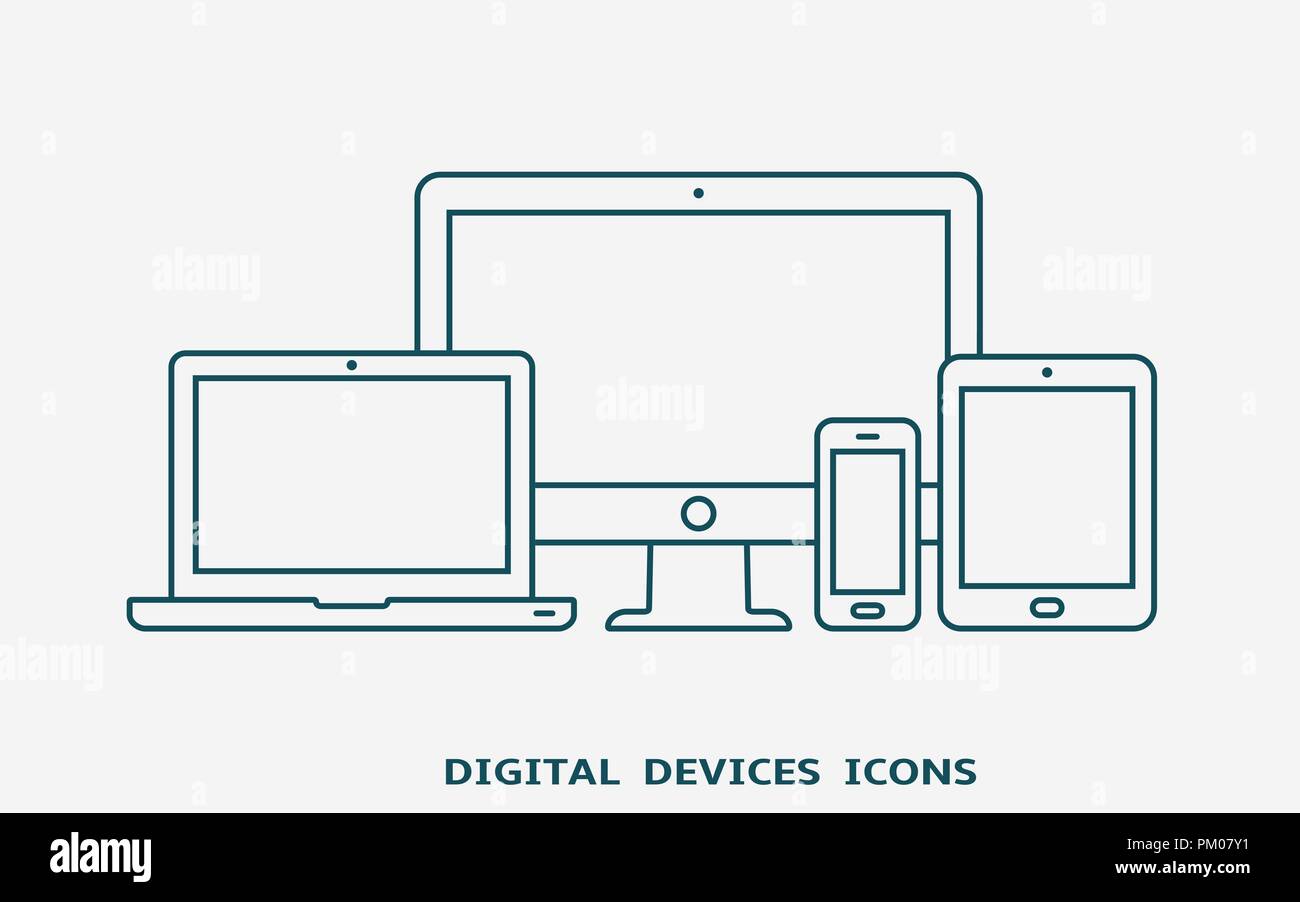 Set of devices icons. Monitor, laptop, tablet pc and smart phone Stock ... Set of devices icons. Monitor, laptop, tablet pc and smart phone Stock ...