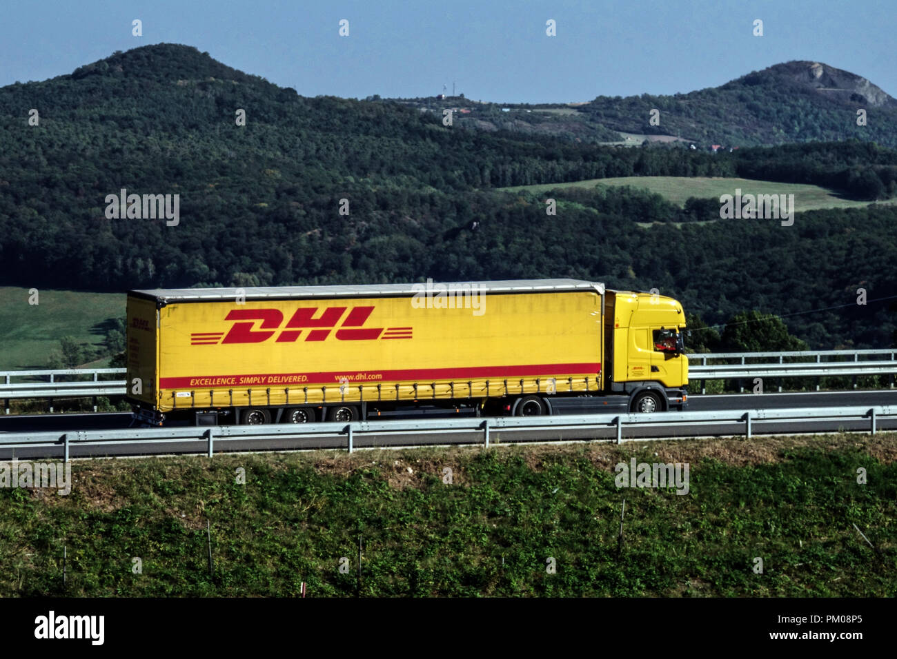 DHL truck on motorway, Czech Republic Stock Photo - Alamy