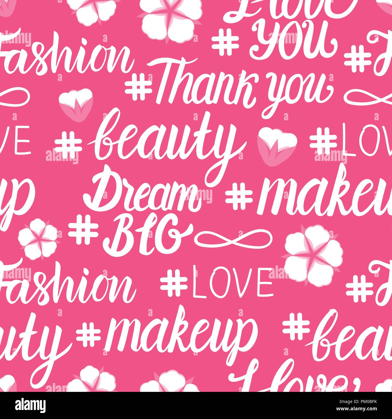 Female beauty inscription seamless pattern. White lathring isolated on ...