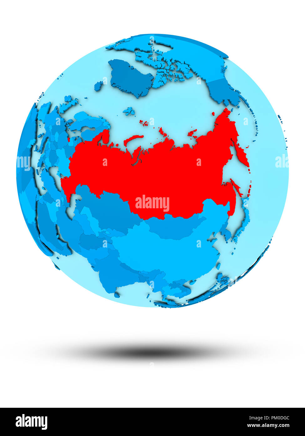 Russia on blue globe isolated on white background. 3D illustration ...