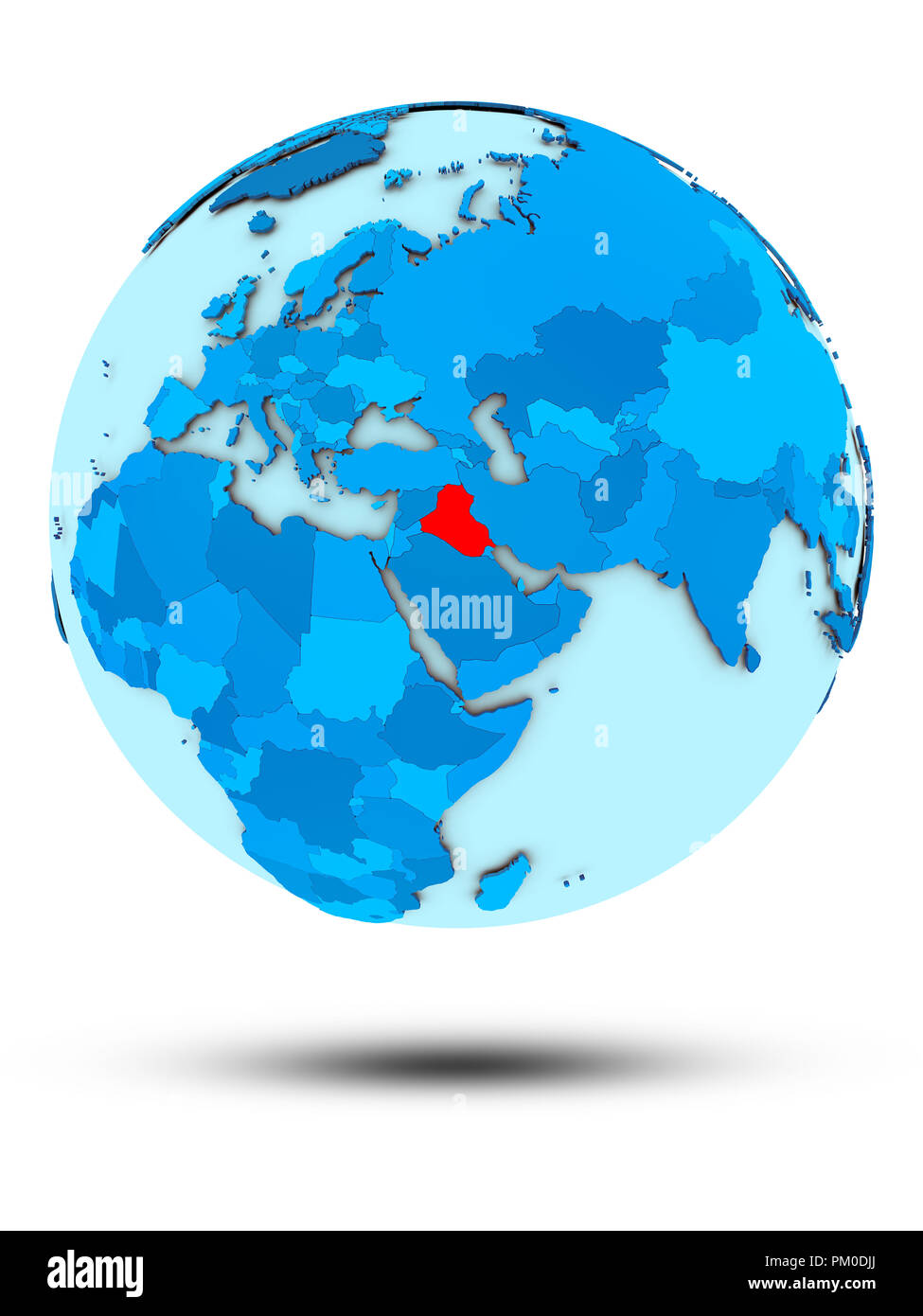 Iraq on blue globe isolated on white background. 3D illustration Stock ...