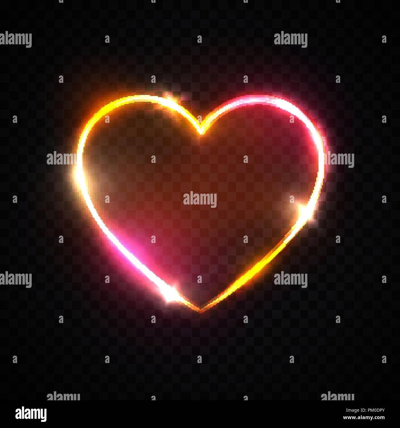 Bright heart background. Romantic neon sign on transparent backdrop ...