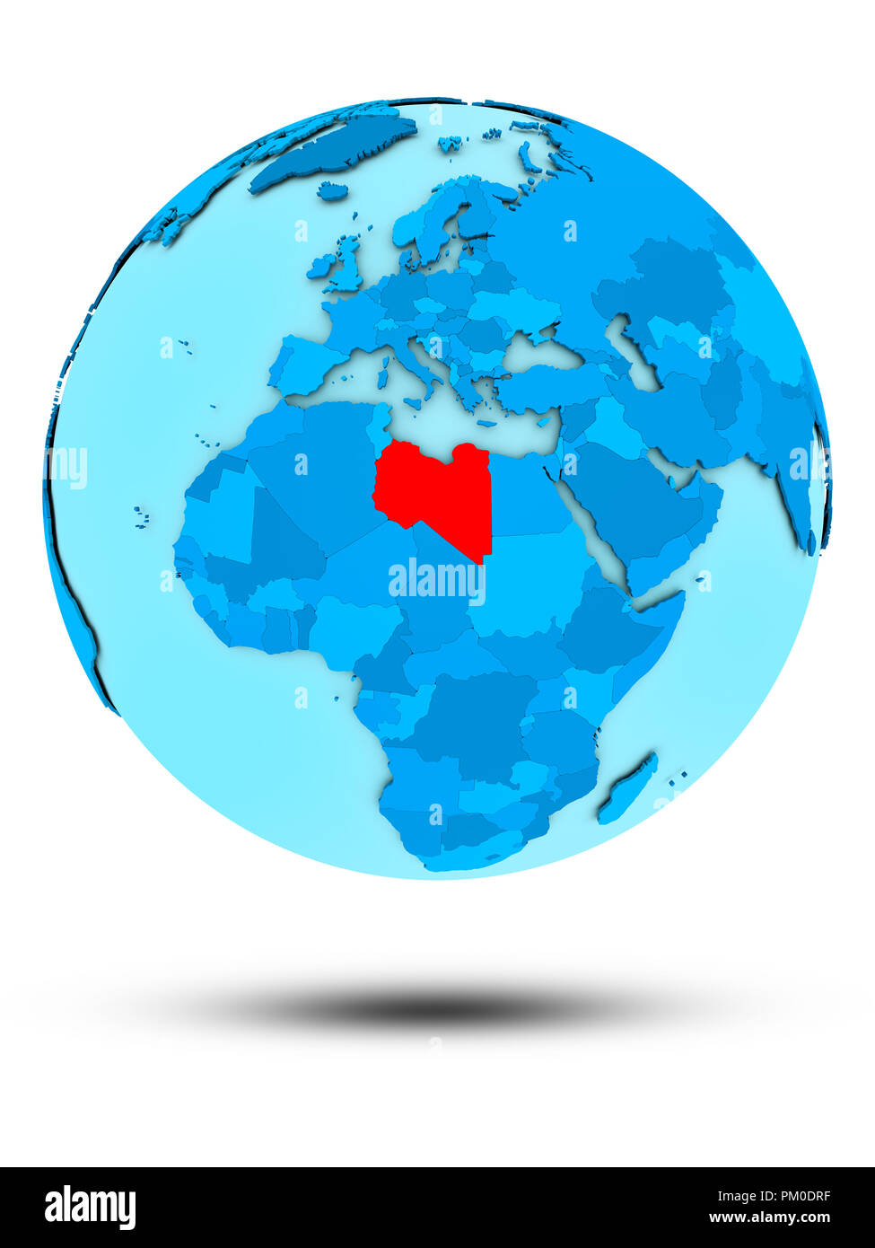 Libya on blue globe isolated on white background. 3D illustration Stock ...