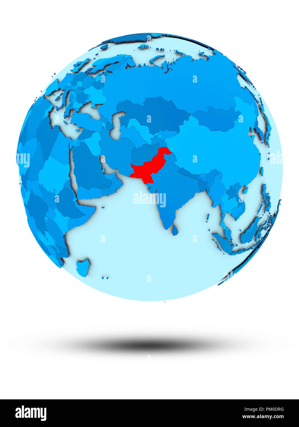 Pakistan on blue globe isolated on white background. 3D illustration ...