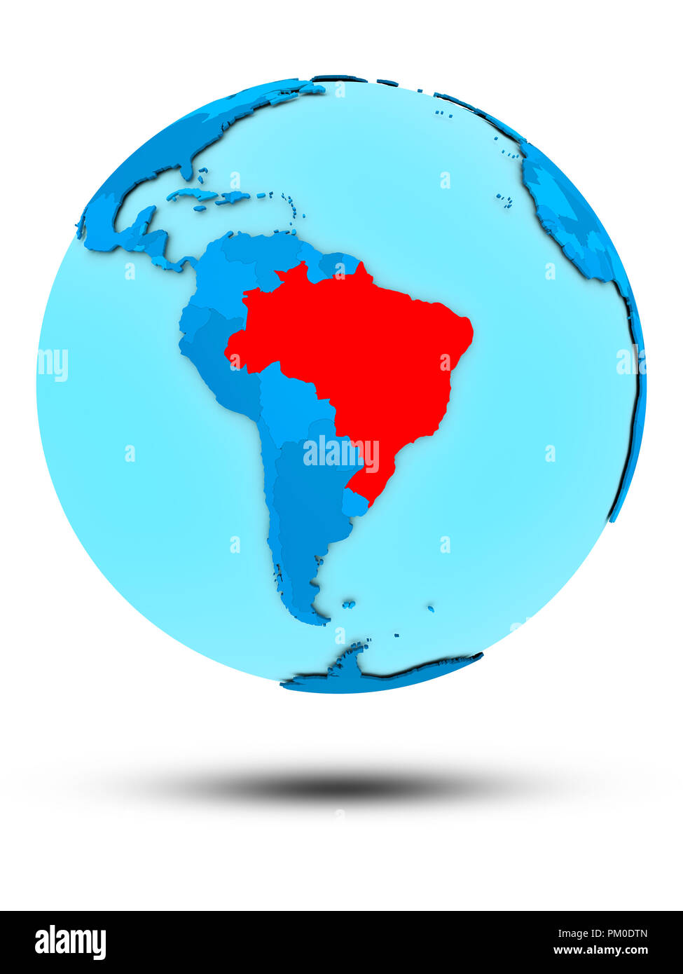 Brazil on blue globe isolated on white background. 3D illustration ...