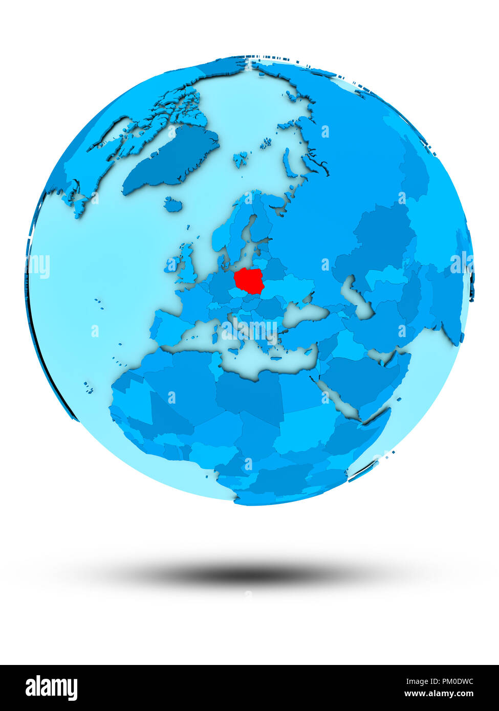 Poland on blue globe isolated on white background. 3D illustration ...