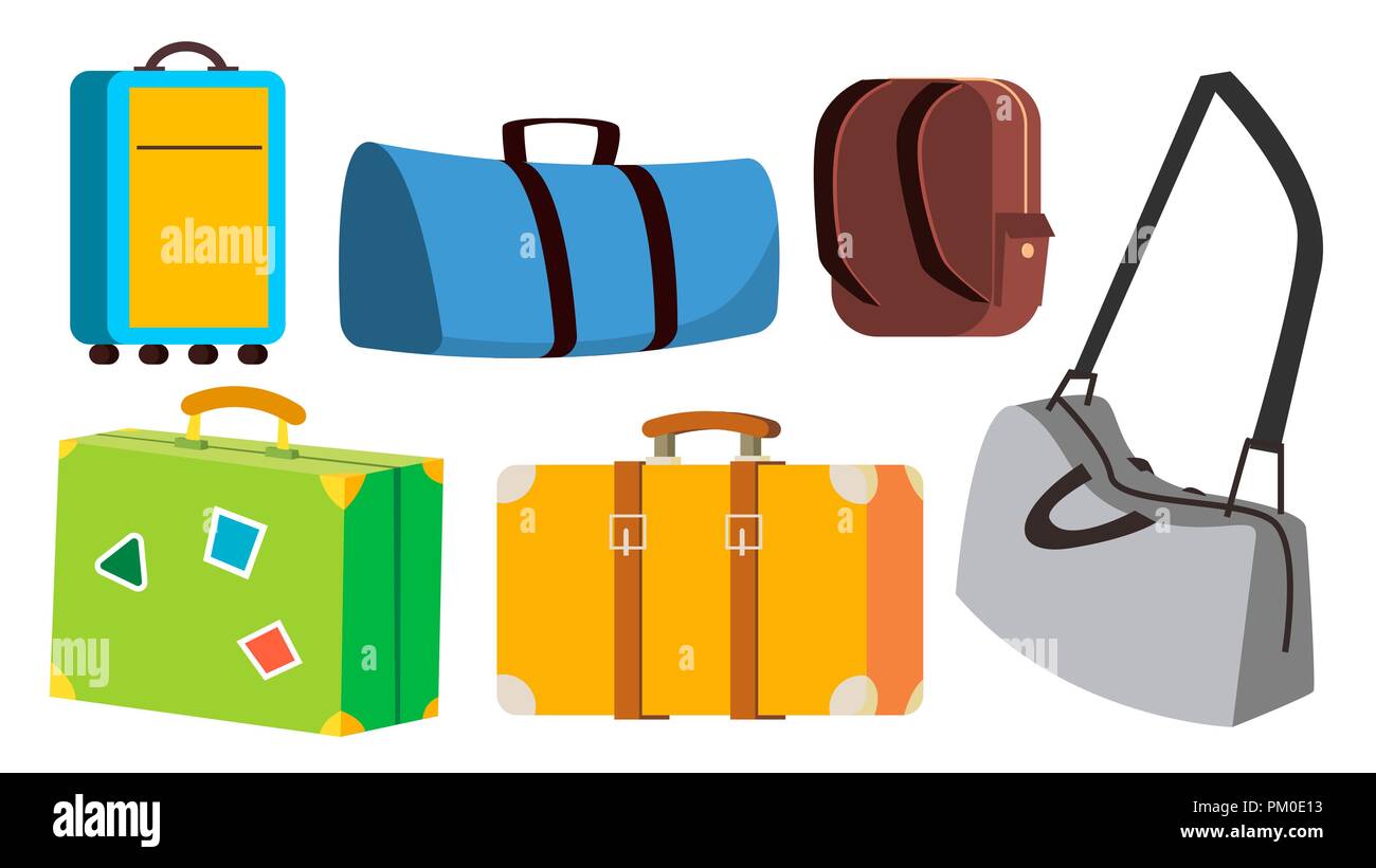 Travel Bag Set Vector. Classic, Retro, Modern, Vintage. Voyage, Summer ...