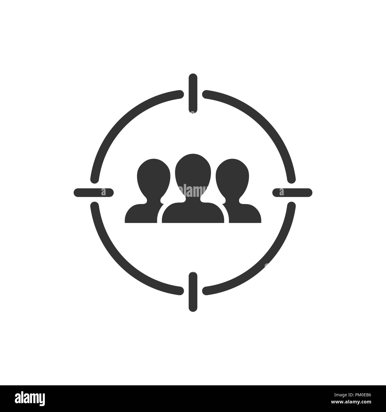 Target audience icon in flat style. Focus on people vector illustration on white isolated ...