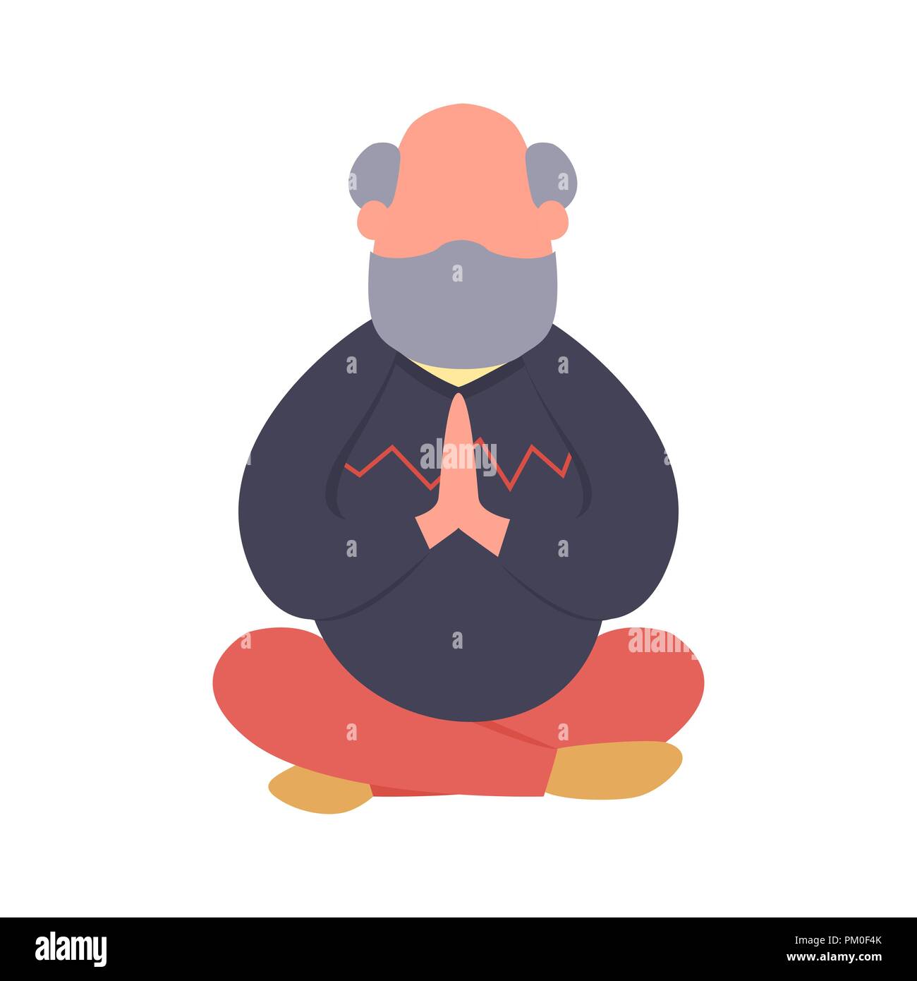 Elderly man meditating in a lotus pose. Simple flat old man vector ...
