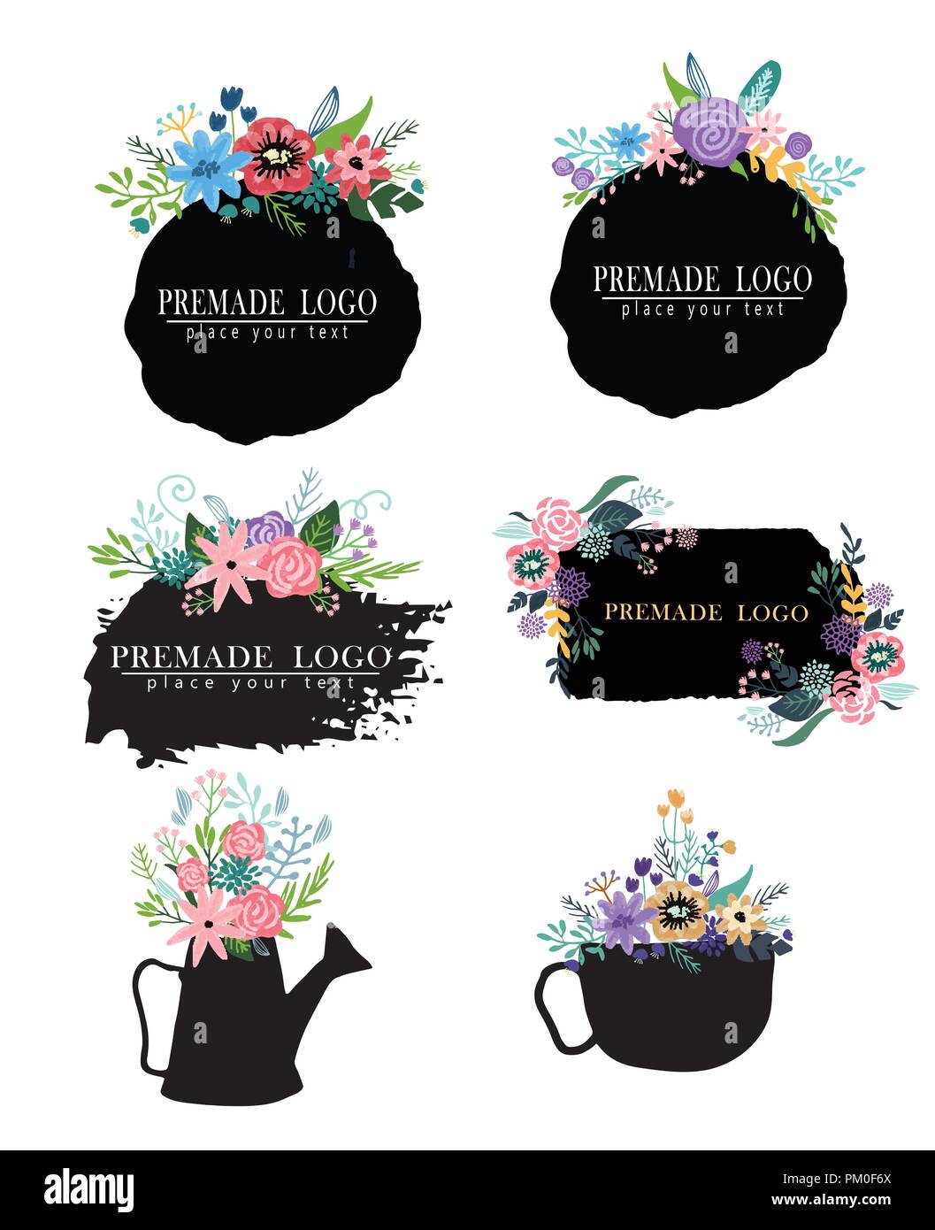 Hand drawn cute floral logo template Stock Vector Image & Art - Alamy