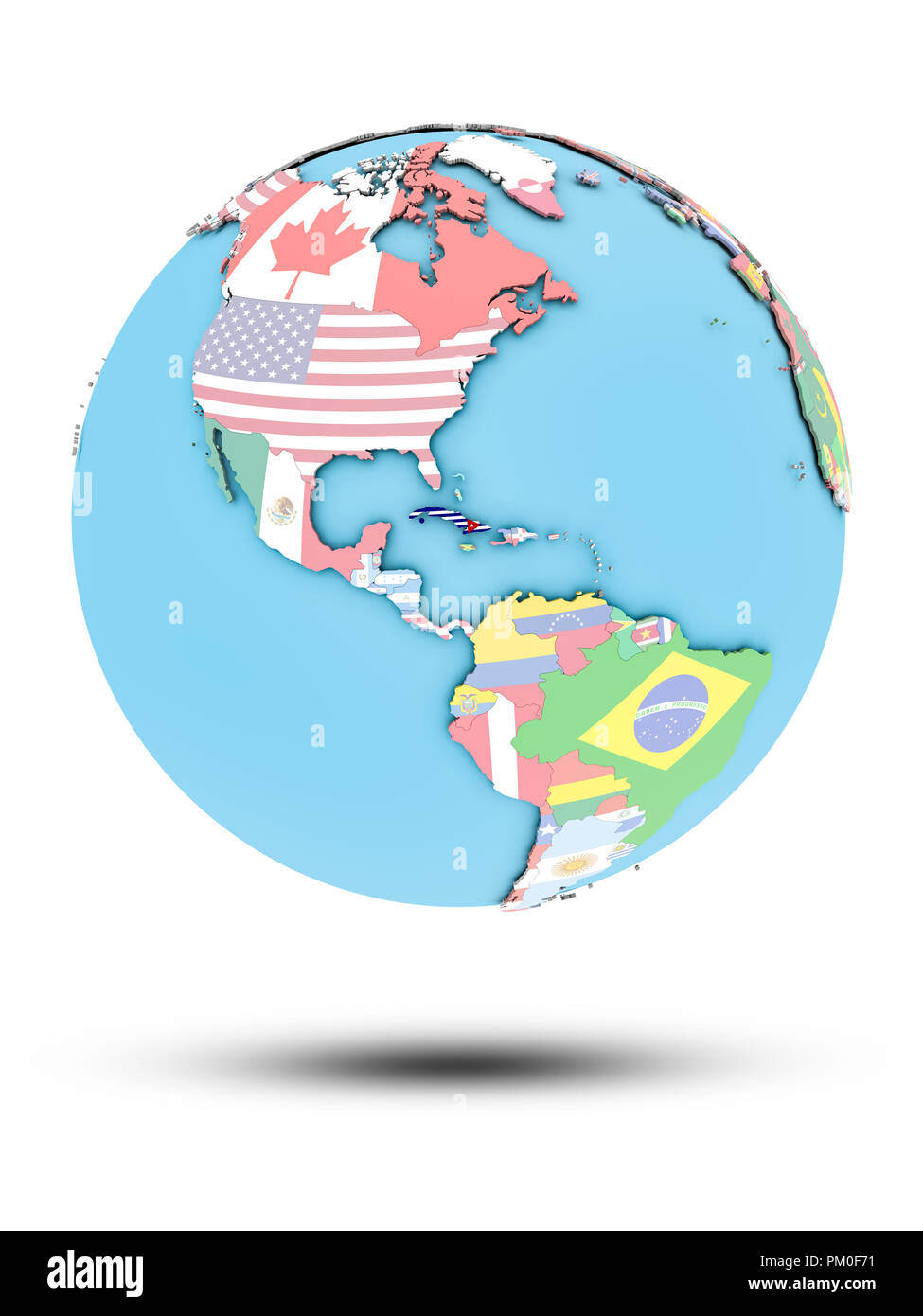 Cuba on political globe with national flags isolated on white ...