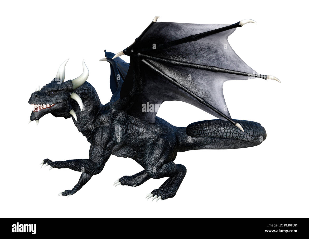3D rendering of a black fantasy dragon isolated on white background ...