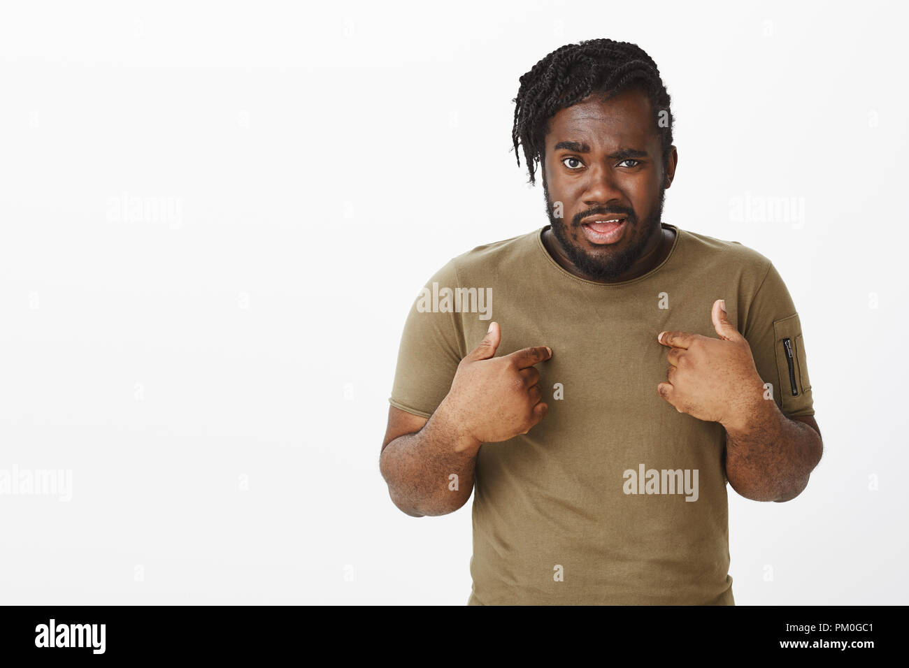 Guy shocked friend blames him. Frustrated questioned young african ...