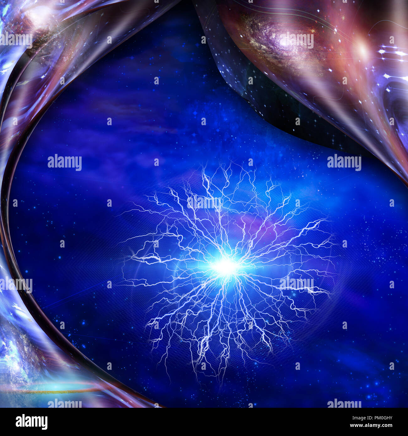 Abstraction. Bunch of lightnings. Energy in warped space Stock Photo ...