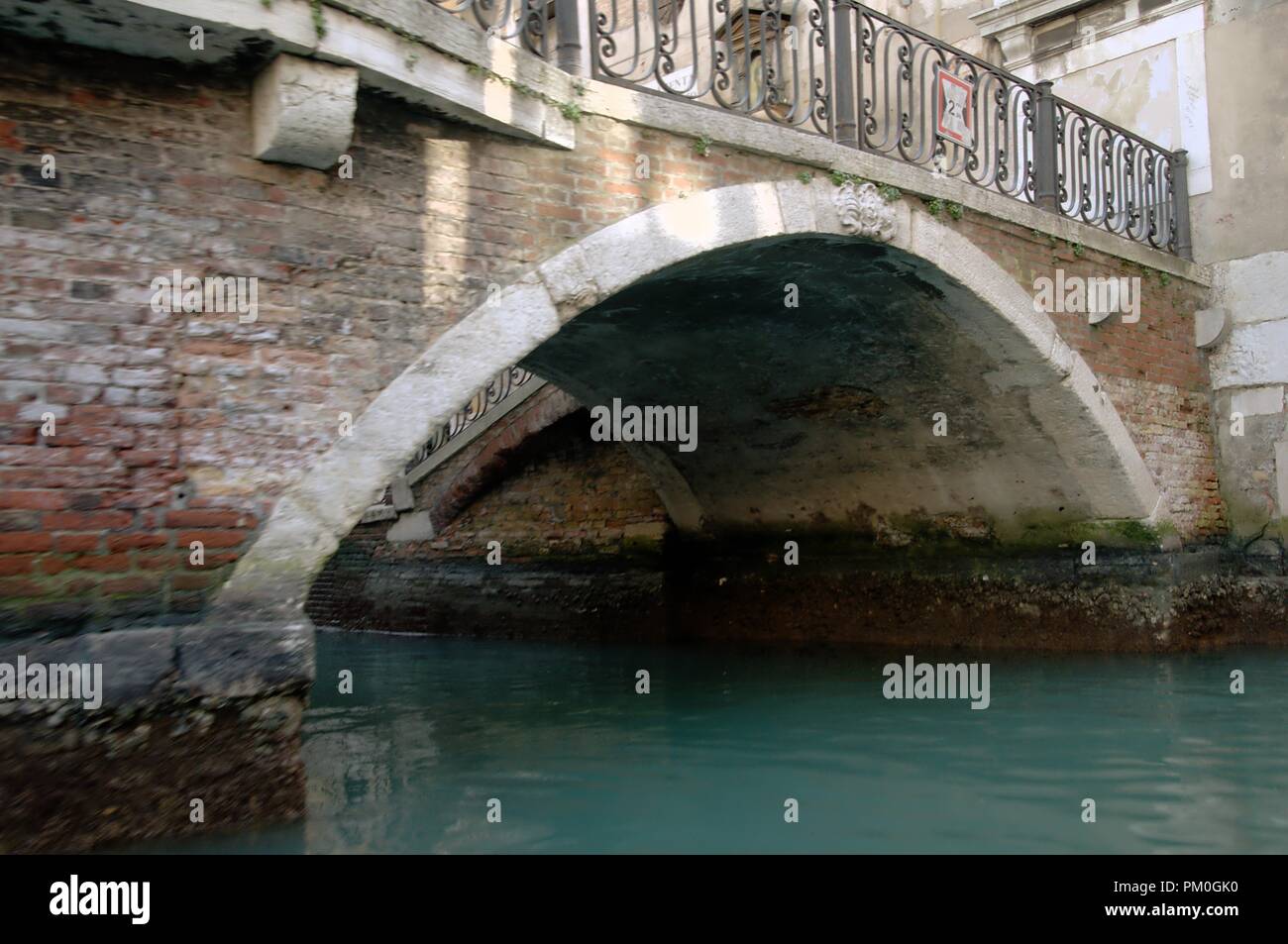 Canal footbridge seen from water level in Venice Stock Photo - Alamy