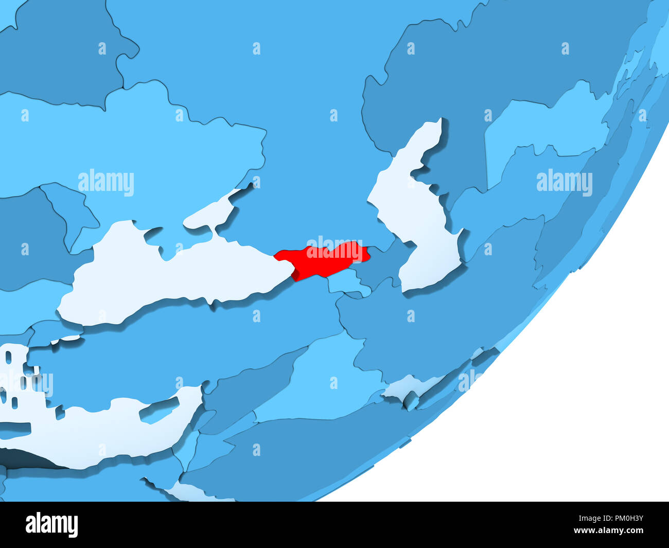 Georgia in red on blue political globe with transparent oceans. 3D ...