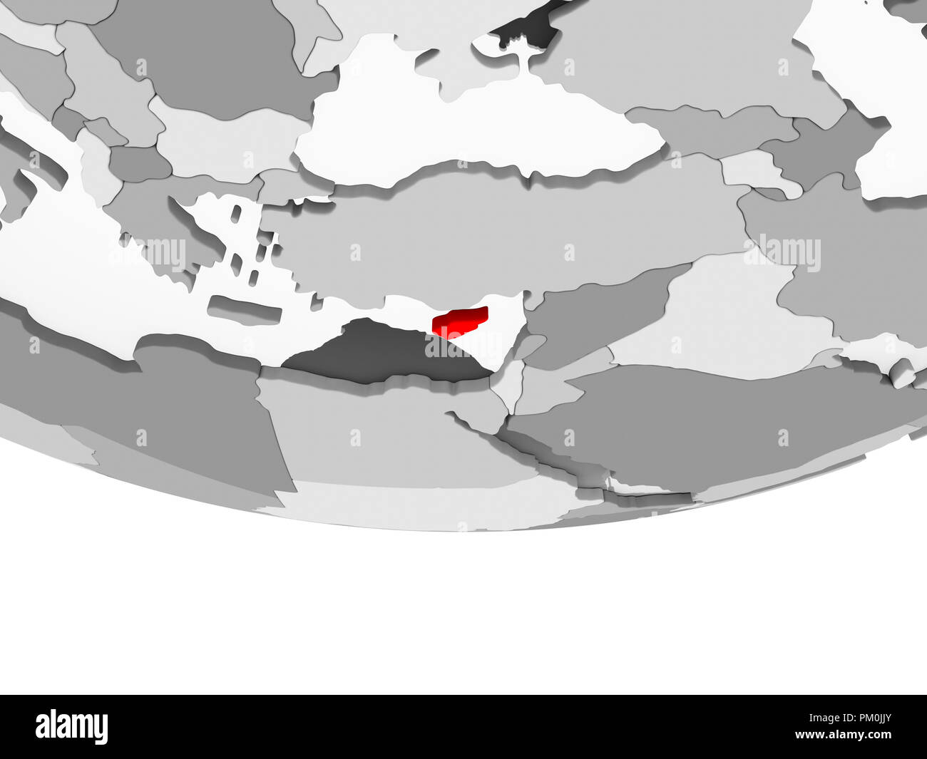 Cyprus in red on grey political globe with transparent oceans. 3D ...