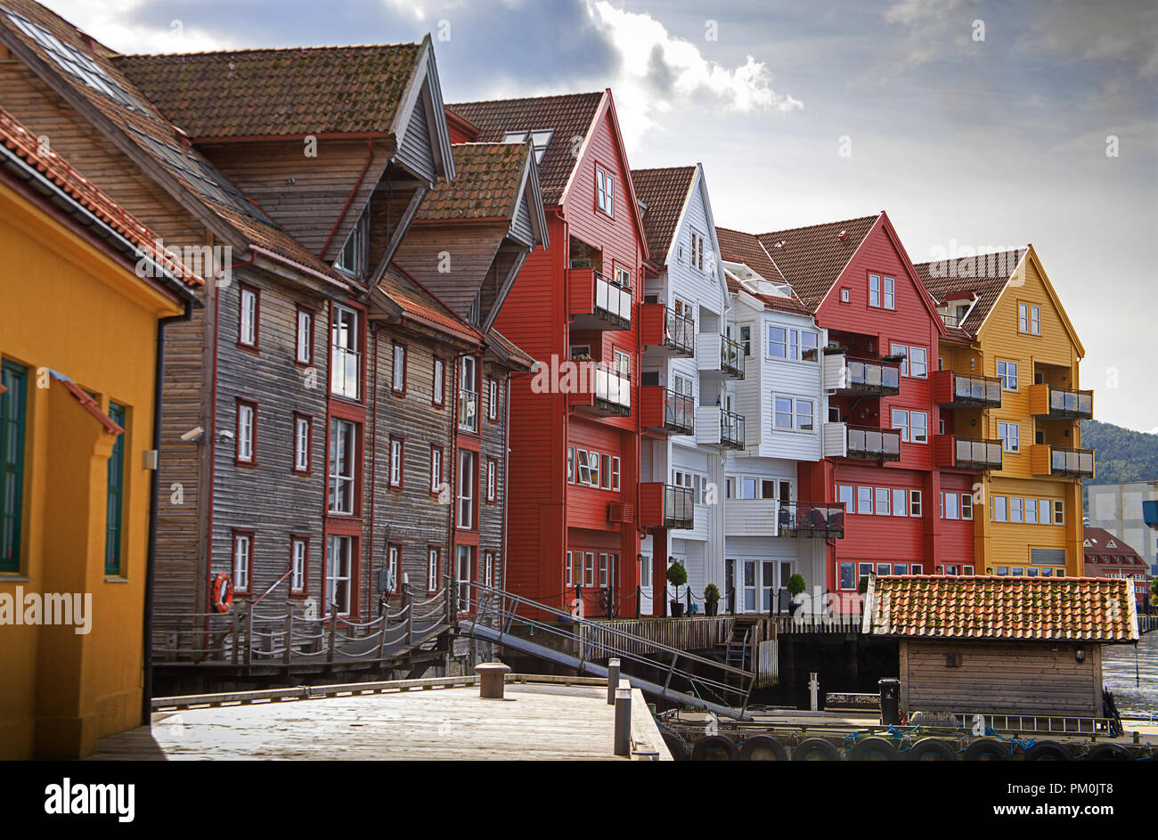 Colorful traditional wooden houses in Bergen, Norway. Cityscape, pier ...