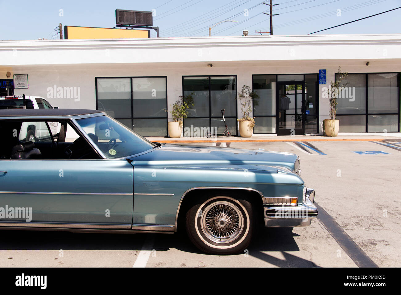 A view of a classic vintage pick up truck car in the street in LA Stock ...