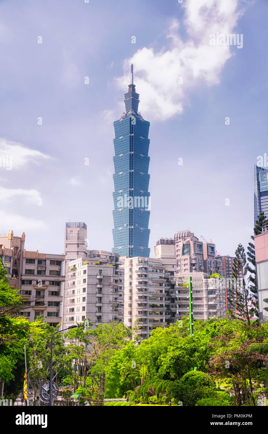 The Taipei 101 landmark building rising above generic architecture in ...