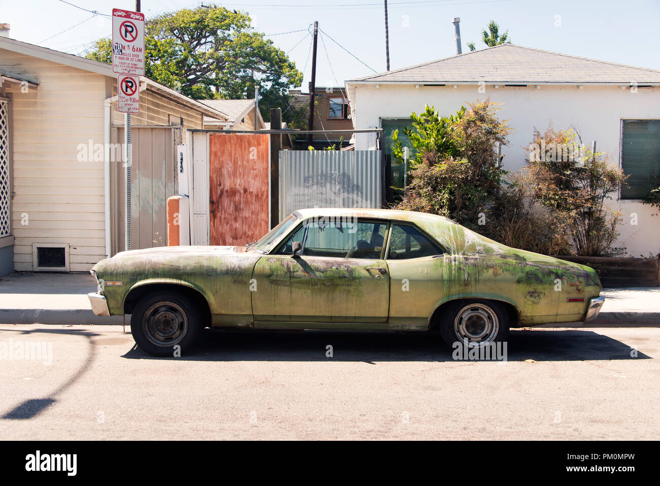 Side view of a vintage classic American car in the street in LA Stock ...