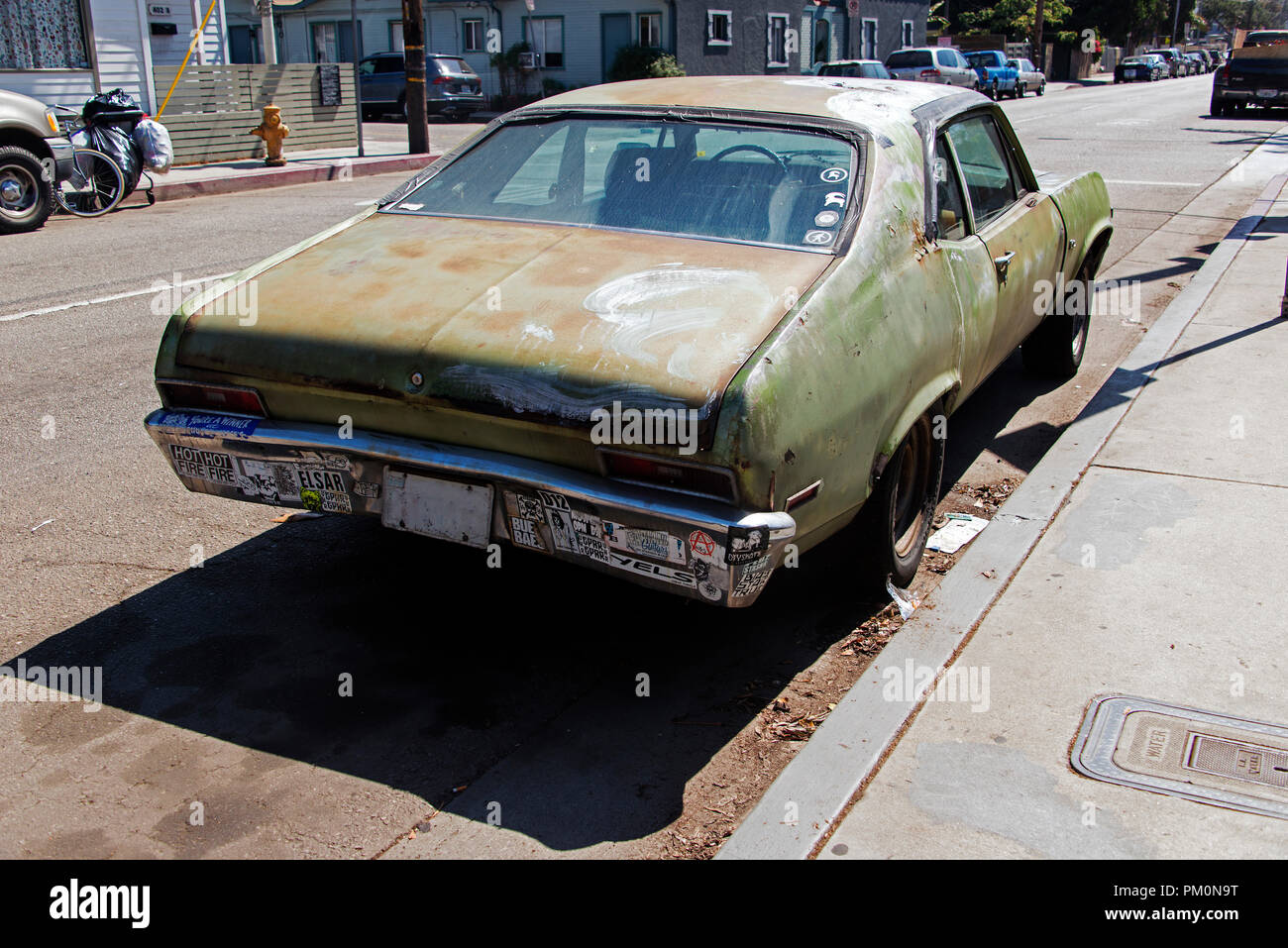 Side view of a vintage classic American car in the street in LA Stock ...