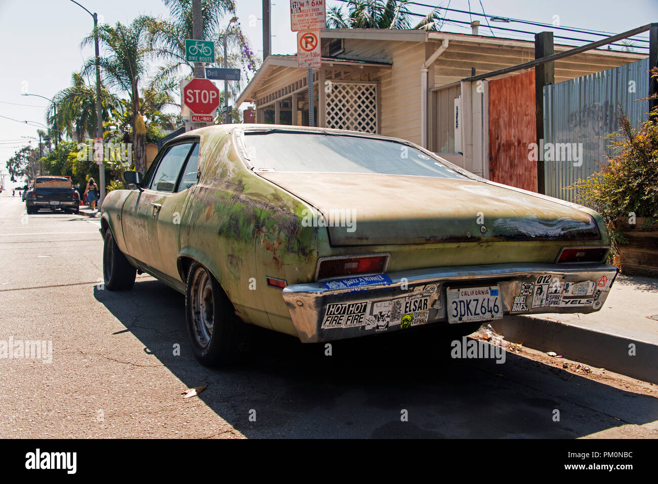 Side view of a vintage classic American car in the street in LA Stock ...