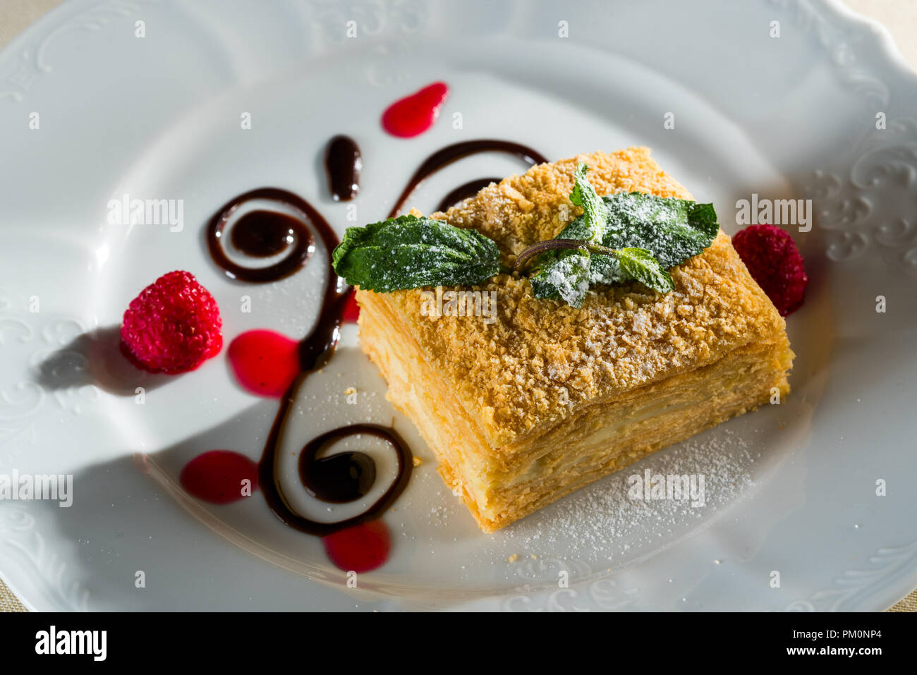 Napoleon puff pastry, cake with a creamy padding Stock Photo - Alamy