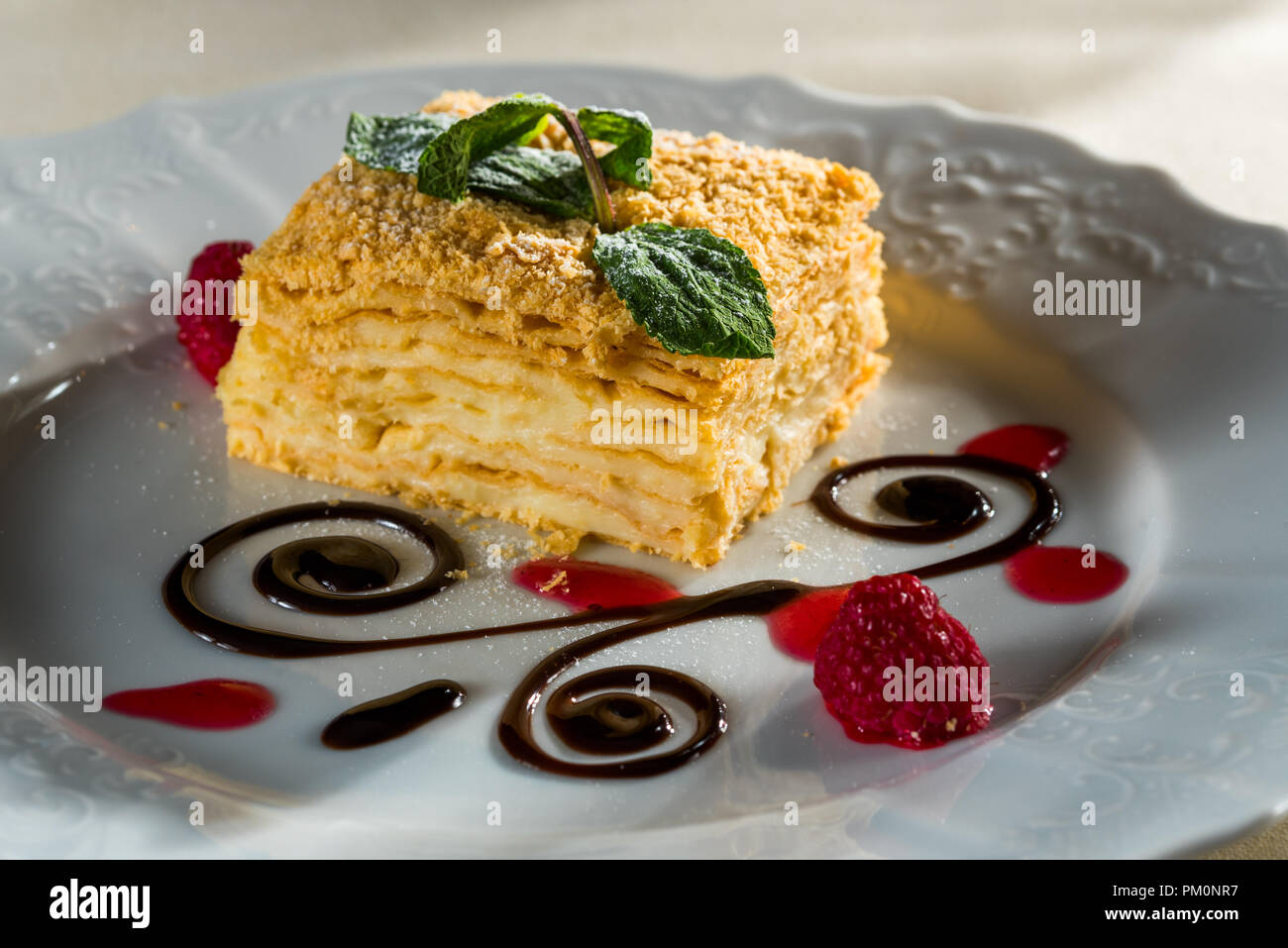 Napoleon puff pastry, cake with a creamy padding Stock Photo - Alamy