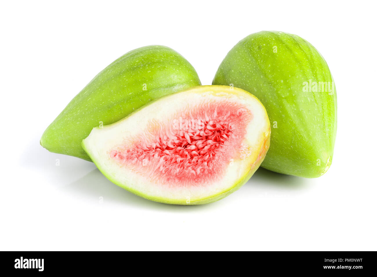 Ripe green fig fruit and half isolated on white background Stock Photo ...