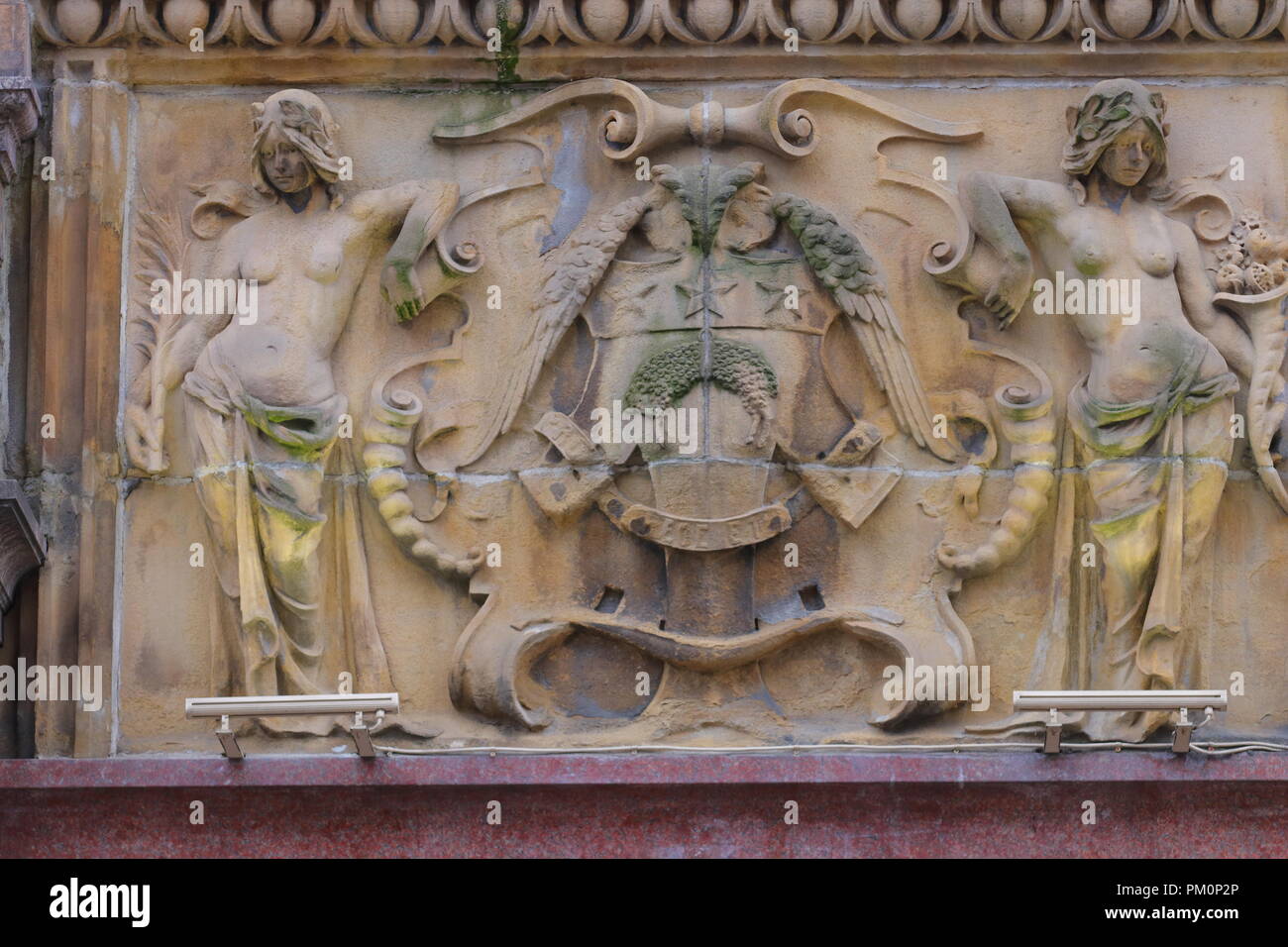 Victorian moldings sculptured on to a building in Leeds City Centre ...