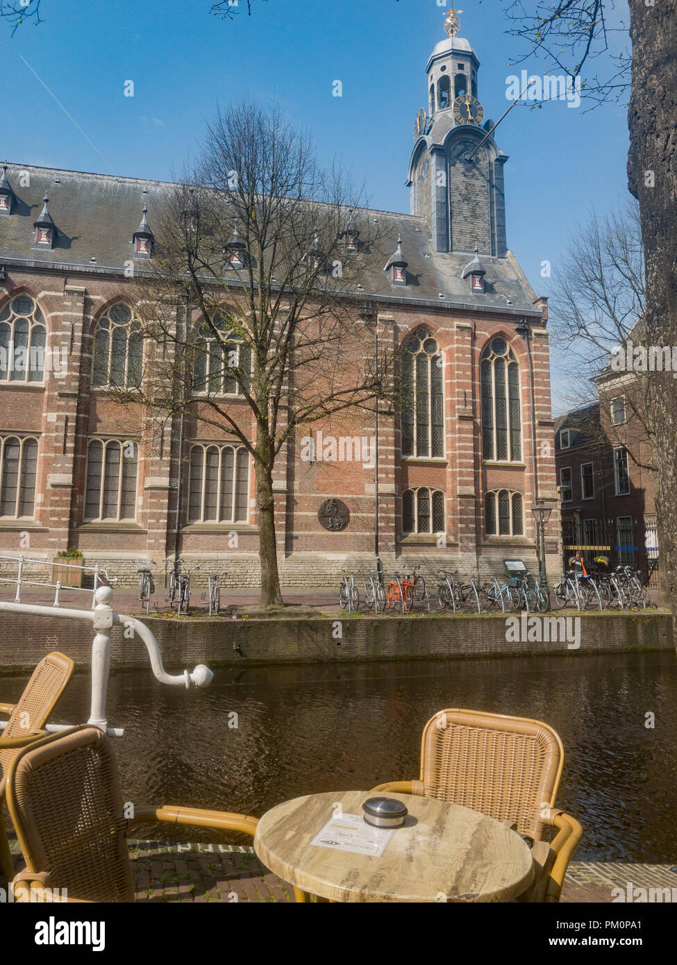 Exterior view of the historical Leiden University church at Netherlands ...