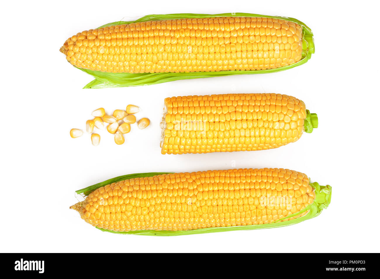 ear of corn isolated on a white background. Top view. Set or collection ...