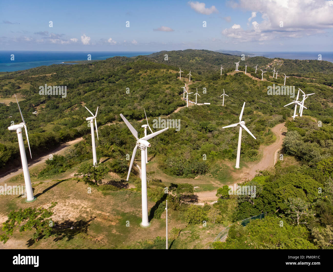 Wind turbines on mountainous Caribbean island Stock Photo - Alamy
