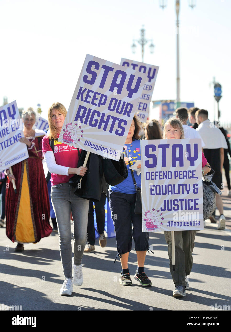 Brighton, UK. 16 September 2018. Anti Brexit protesters march along ...