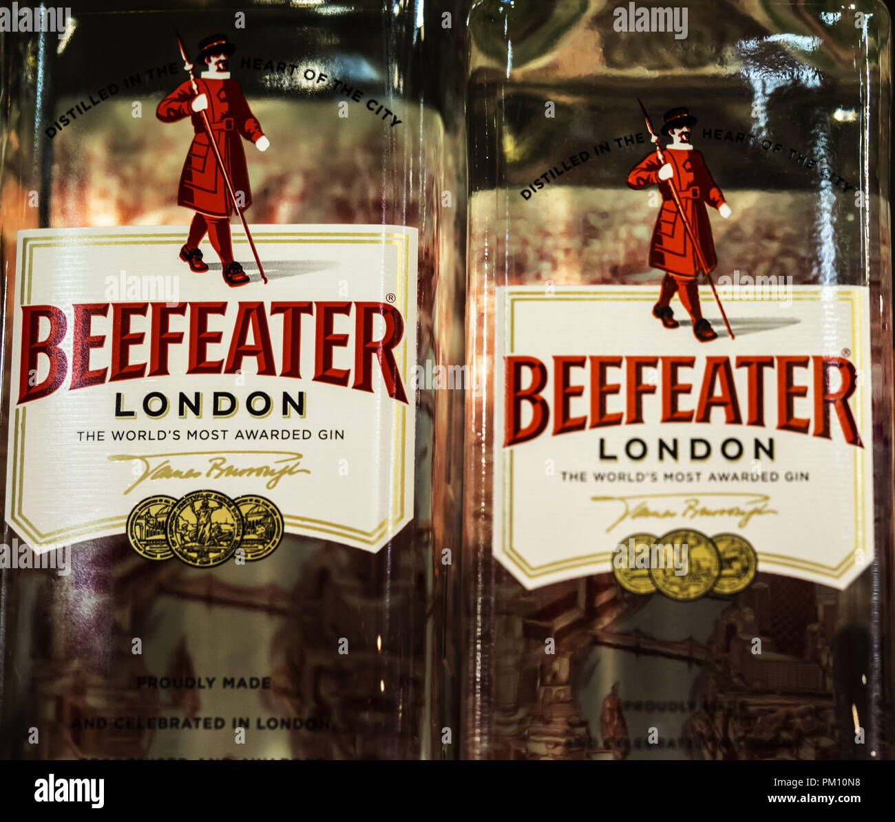 Kiev, Ukraine. 14th Sep, 2018. Beefeater London dry gin bottles seen on ...
