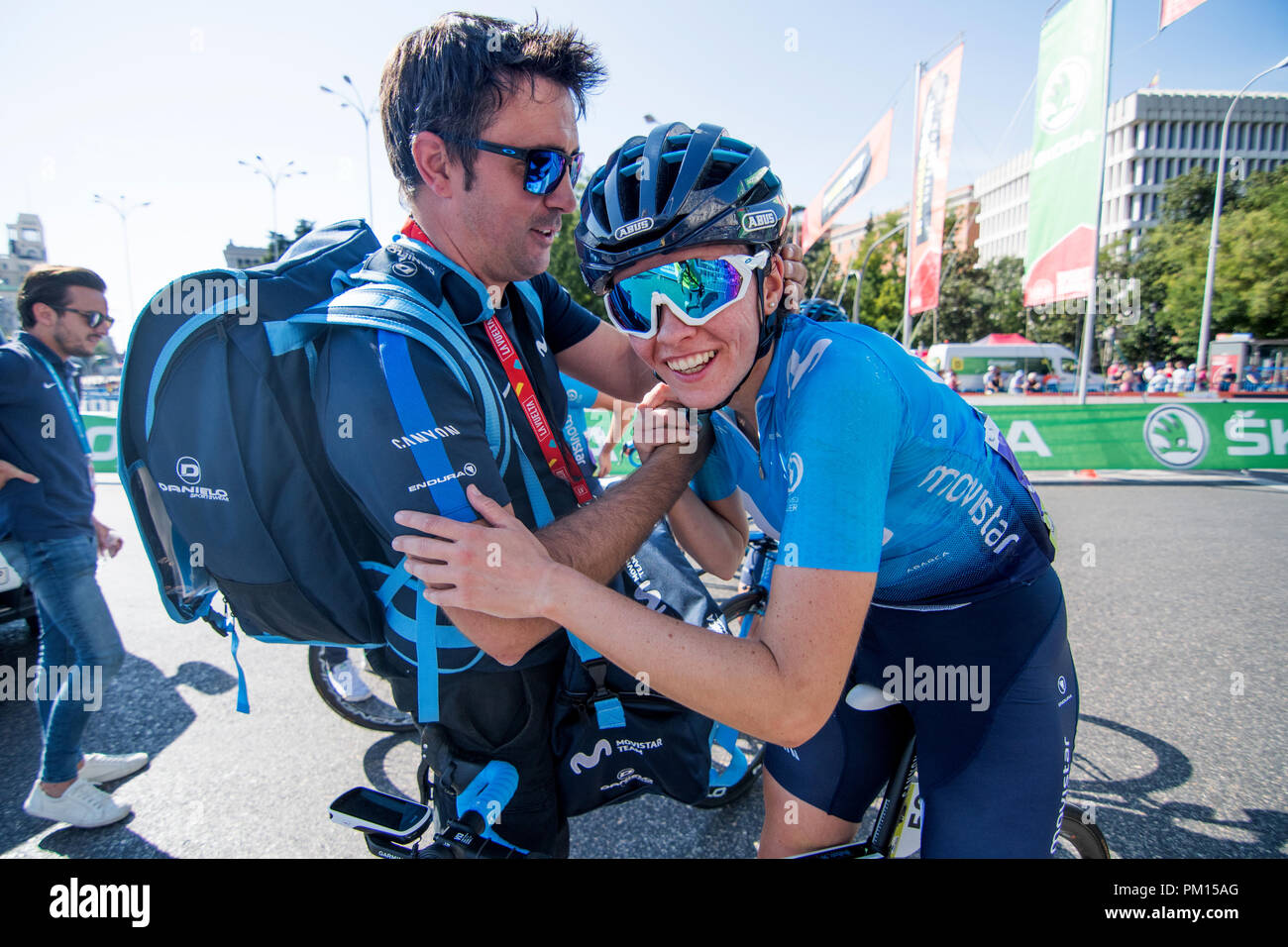 Madrid, Spain. 16th September, 2018. A cyclist of Movistar Team after ...