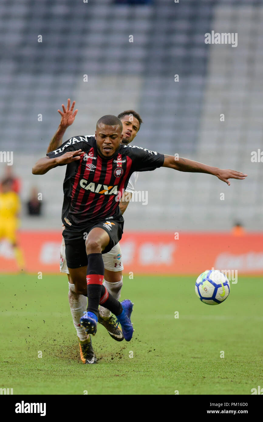 Curitiba, Brazil. 16th Sep, 2018. Marcelinho and Leo during Atlético PR ...