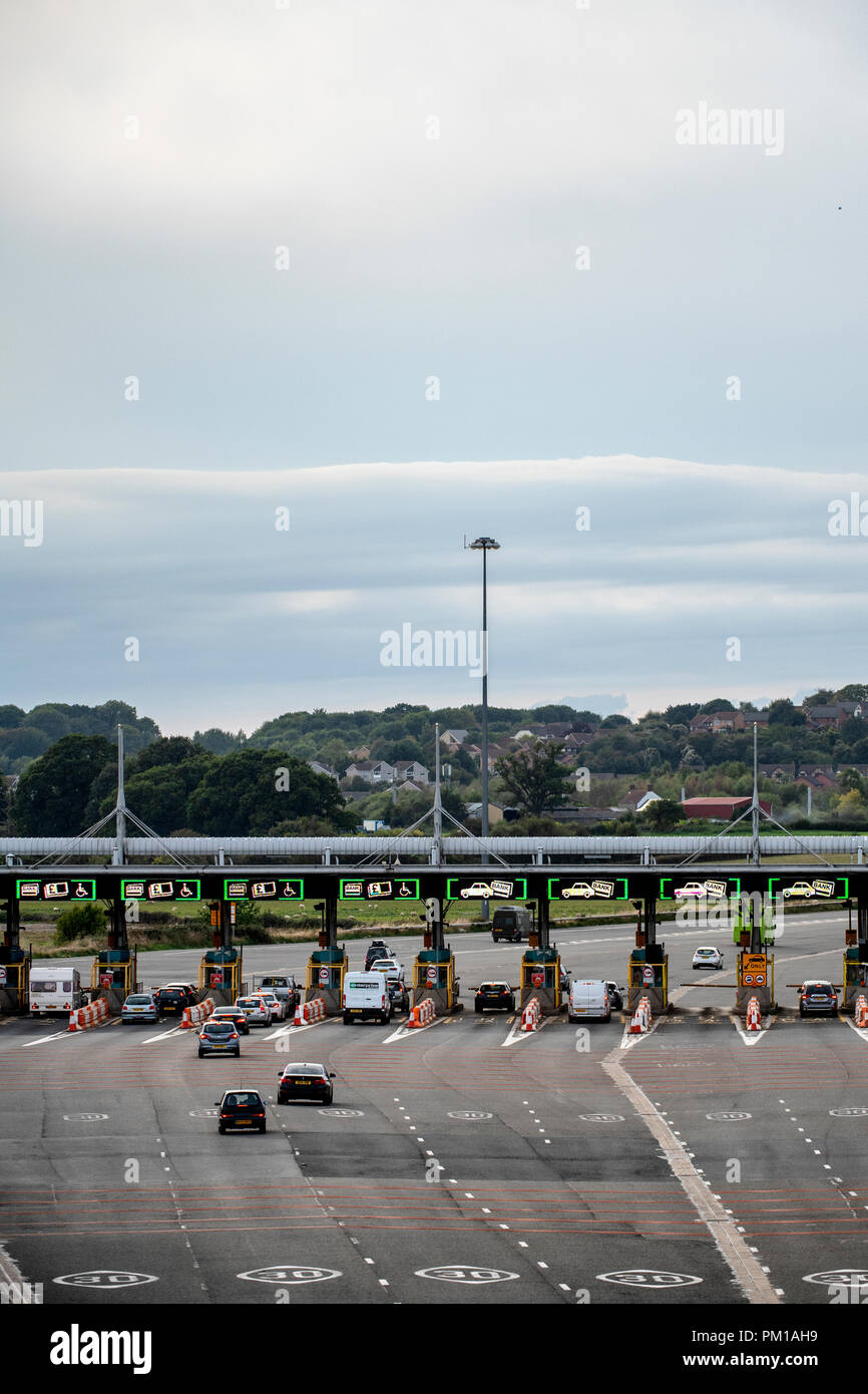The M4 motorway west-bound toll plaza on the Second Severn Crossing ...