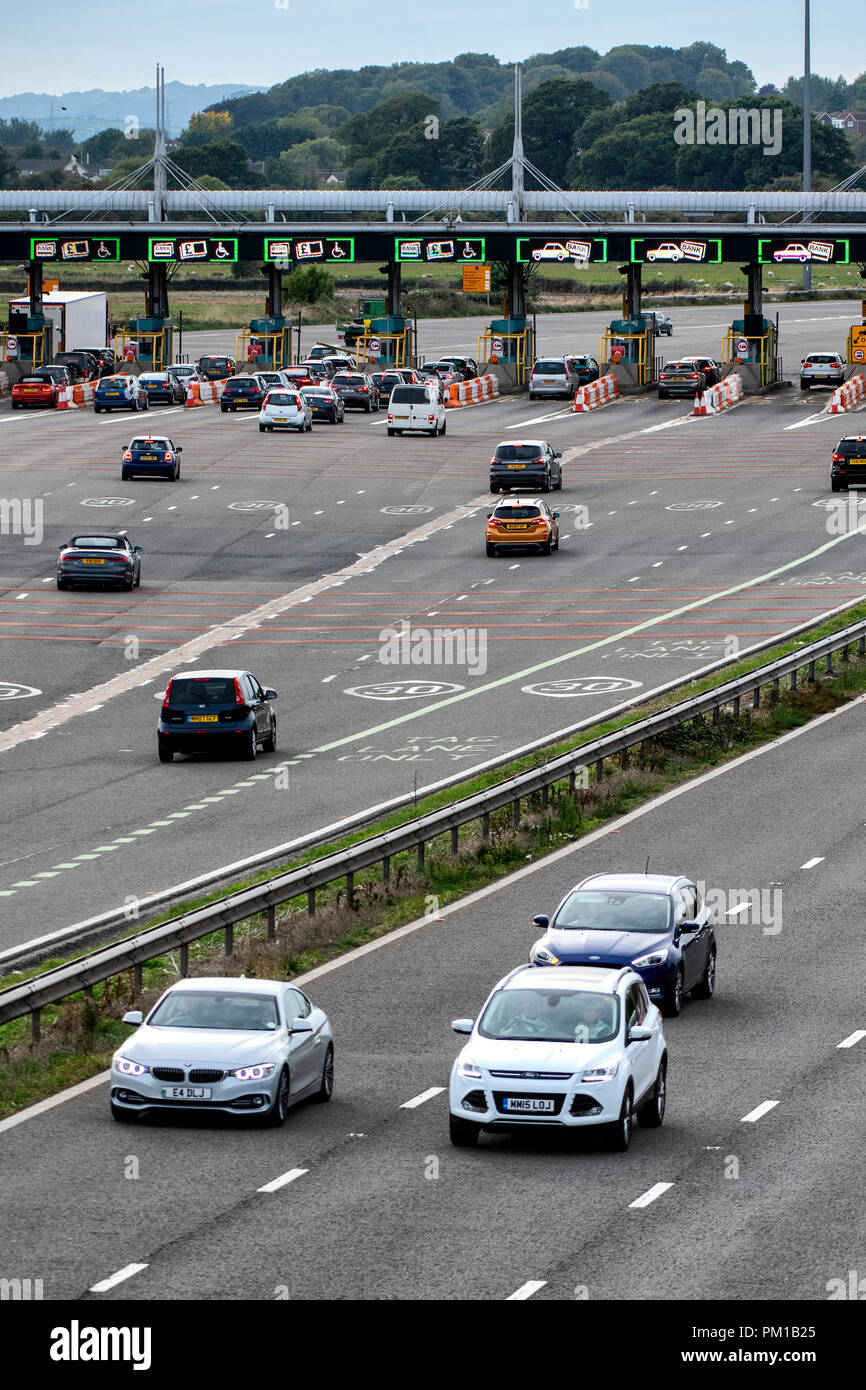 The M4 motorway west-bound toll plaza on the Second Severn Crossing ...