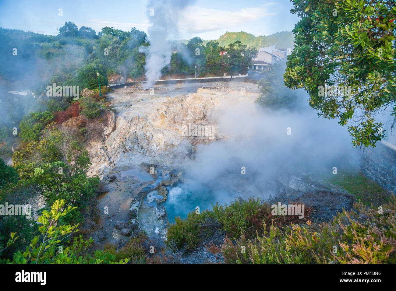 view of the hot springs in town of furnas sao miguel azores Stock Photo ...