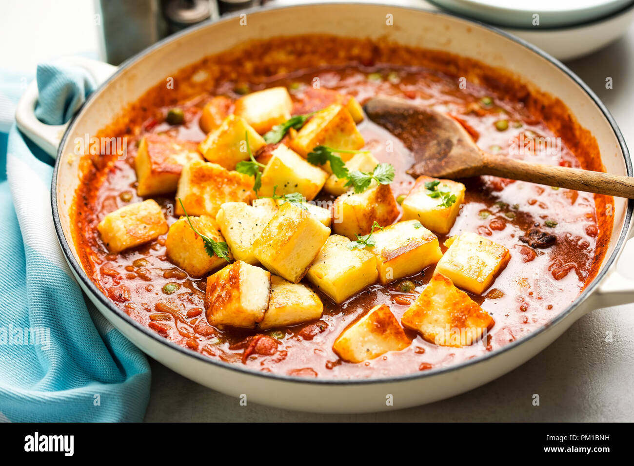 Matar paneer with with paneer cheese, peas and tomato sauce Stock Photo ...