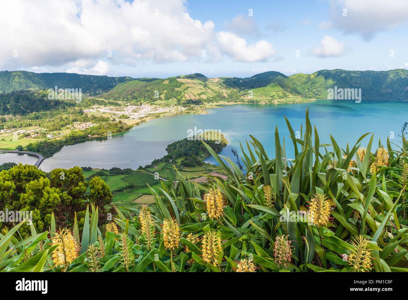 Lagoa das Sete Cidades is a twin lake situated in the crater of a ...