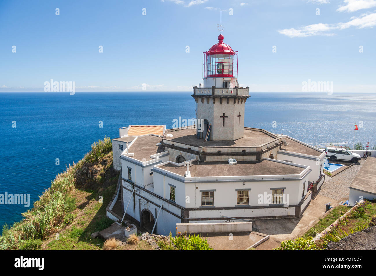 view of arnel lighthouse sao miguel azores on the cliffside Stock Photo ...