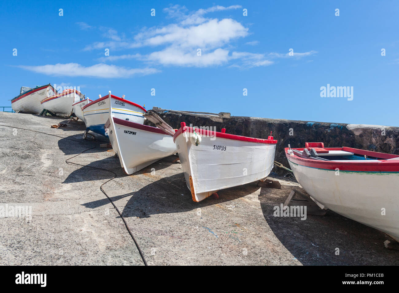 fishing boats on slipway azores Stock Photo - Alamy